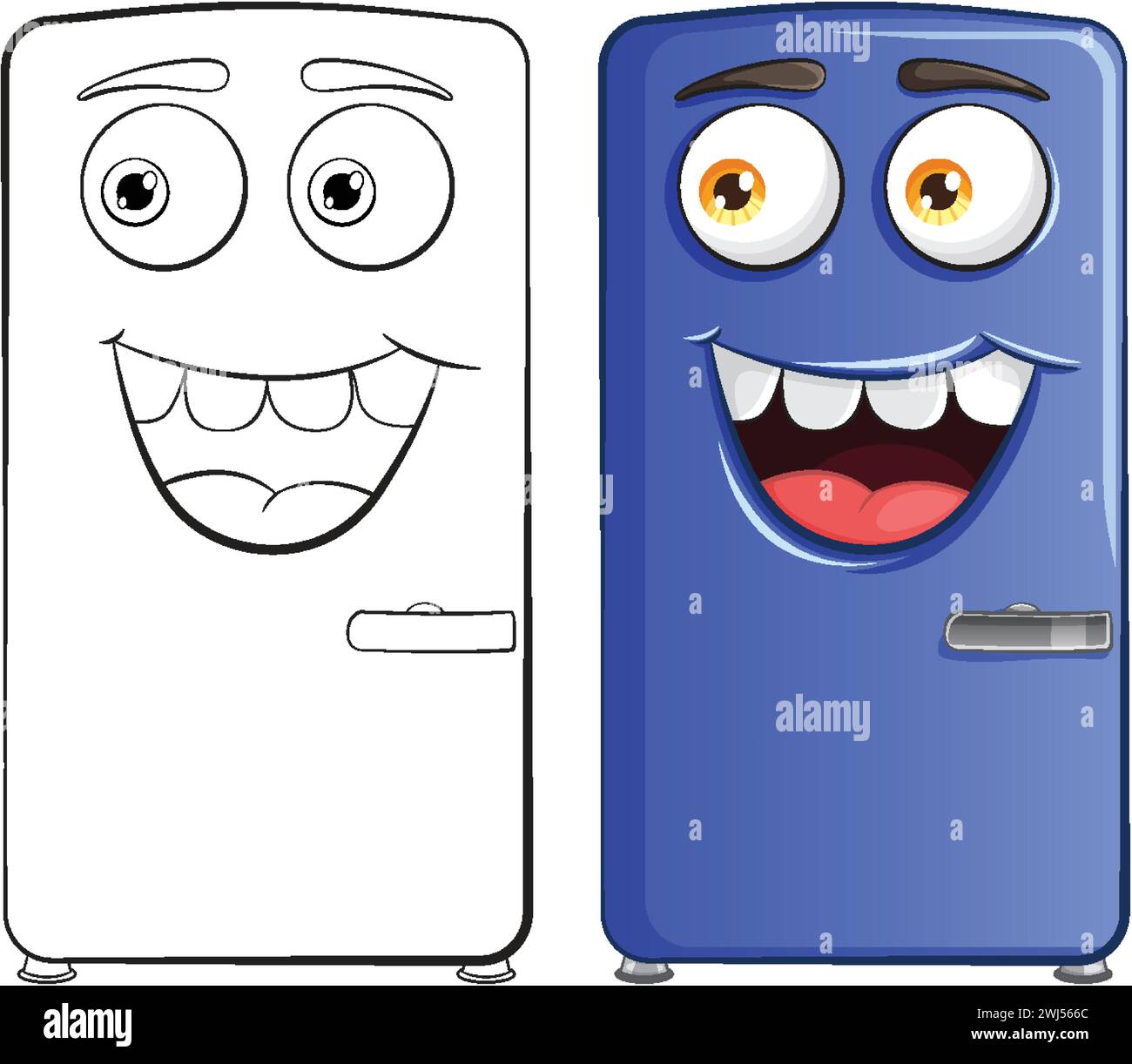 Two smiling animated fridges with expressive faces Stock Vector Image ...