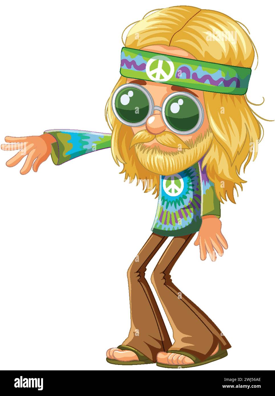 Cartoon hippie with peace symbols and sunglasses Stock Vector Image ...