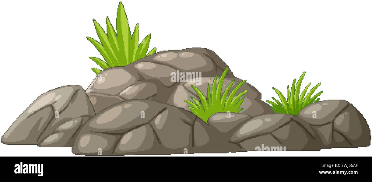 Vector illustration of rocks with fresh grass Stock Vector Image & Art ...