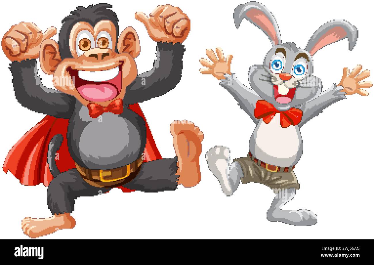 Cartoon monkey and rabbit dressed as superheroes Stock Vector Image ...