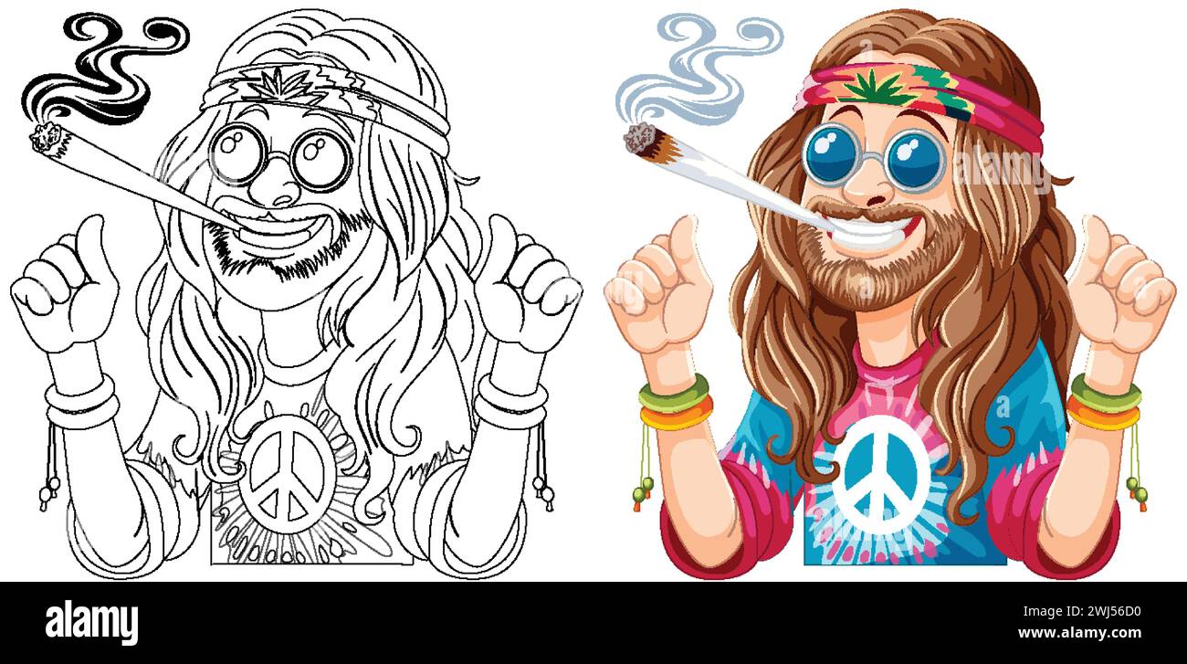 Colorful vector of a hippie with a peace sign Stock Vector Image & Art ...