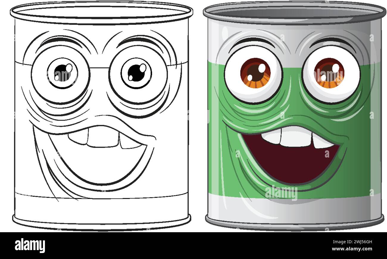 Two animated cans showing joyful and surprised expressions Stock Vector ...