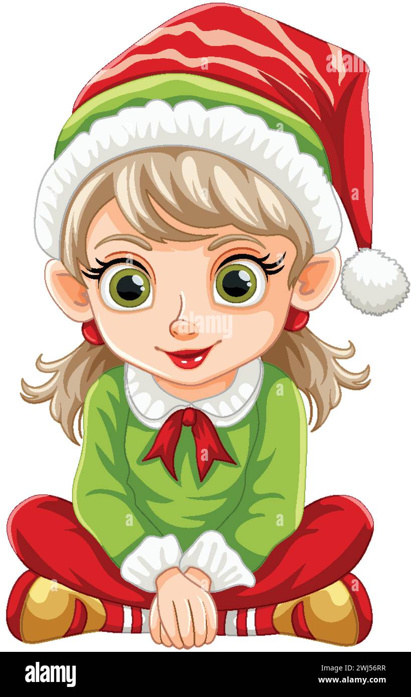 Cartoon elf girl dressed in holiday-themed costume Stock Vector Image ...