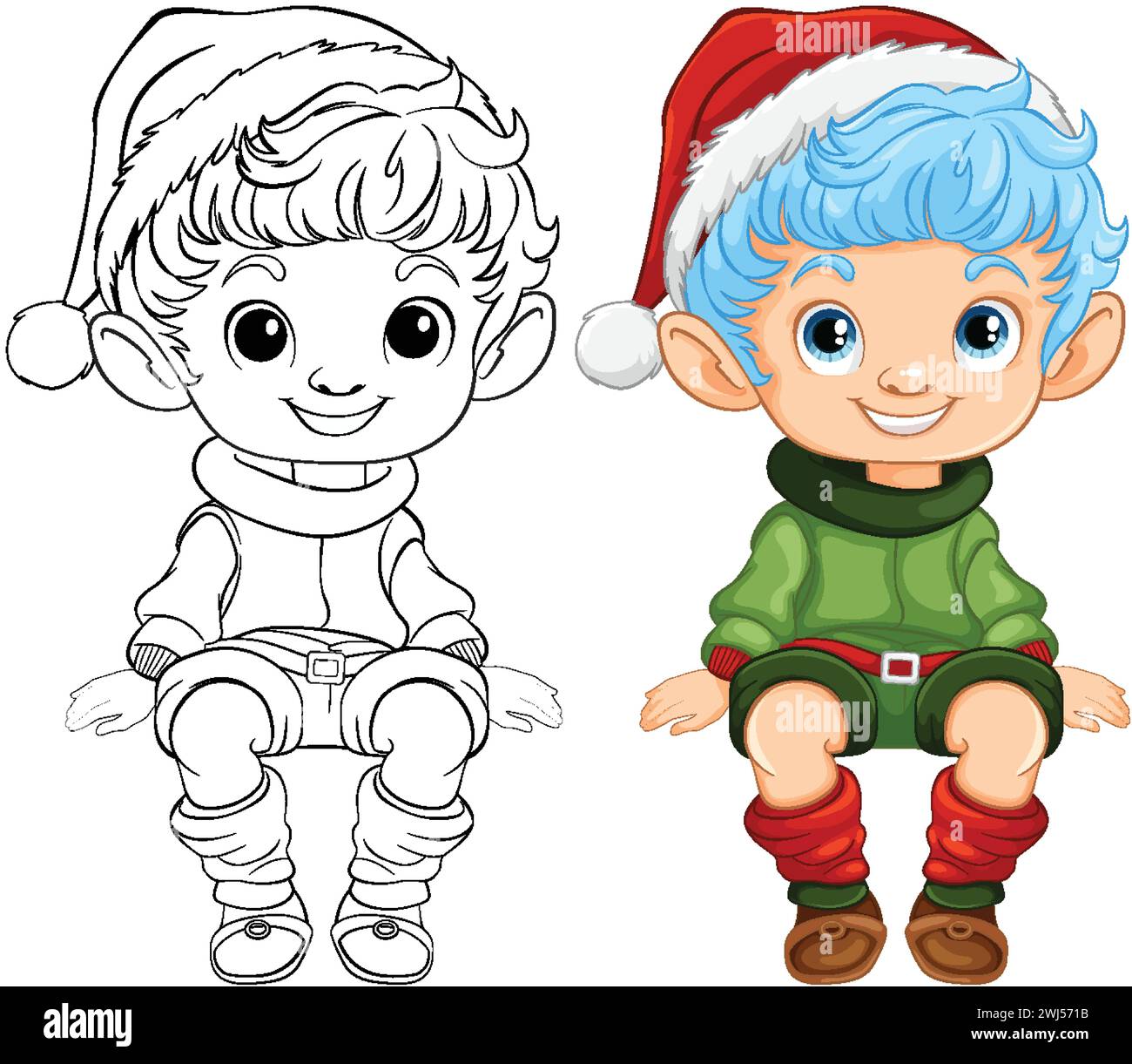"Vector illustration of an elf, colored and line art Stock Vector Image ...