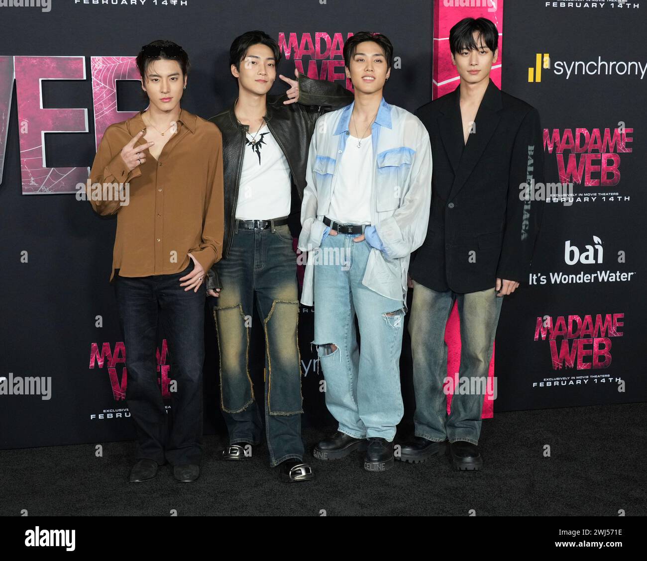 Eric, Kevin, Jacob and Juyeon of The Boyz arrive at the premiere of "Madame Web," Monday, Feb ...