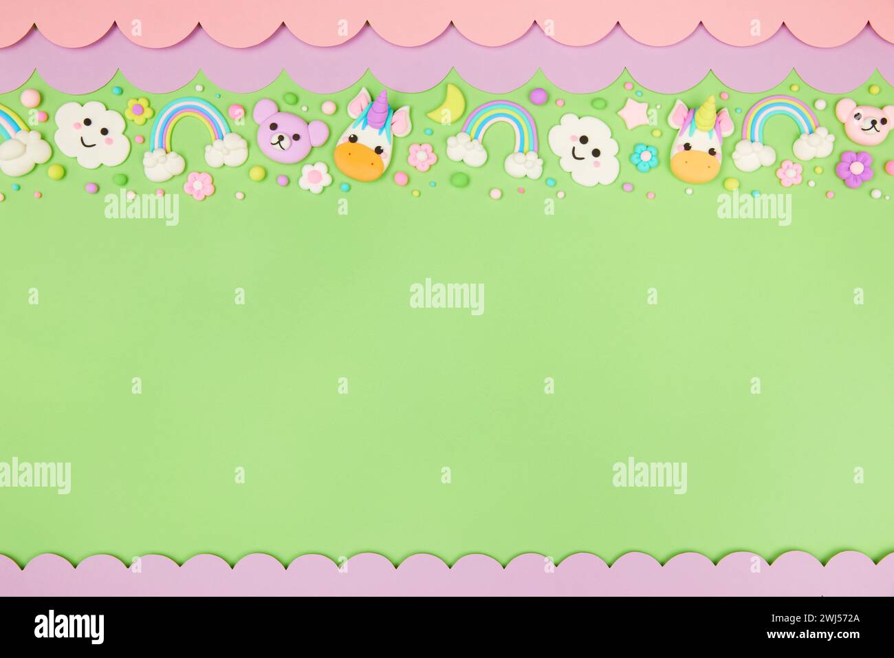pastel green kawaii flyer background with cute cartoon animals ...