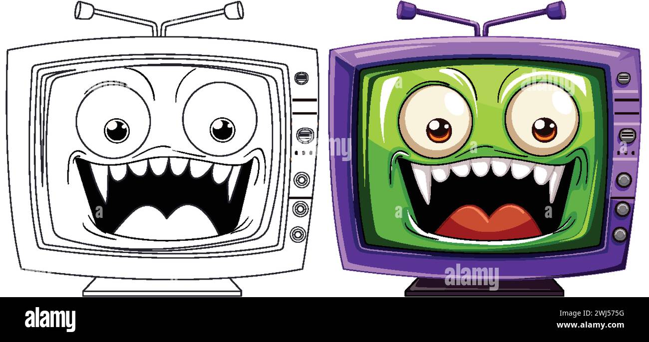 Two cartoon TVs with exaggerated happy expressions Stock Vector Image ...