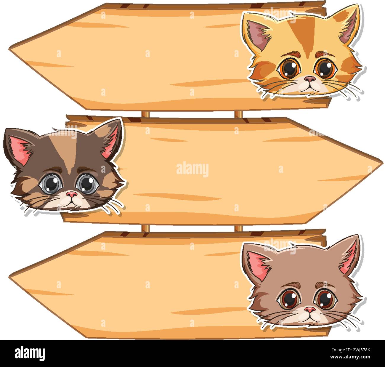 Three adorable kittens peeking over sign arrows Stock Vector Image ...