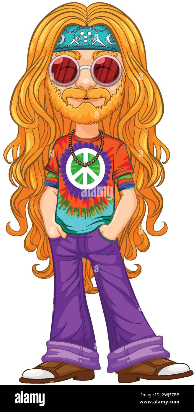 Colorful hippie with peace symbol and sunglasses Stock Vector Image ...