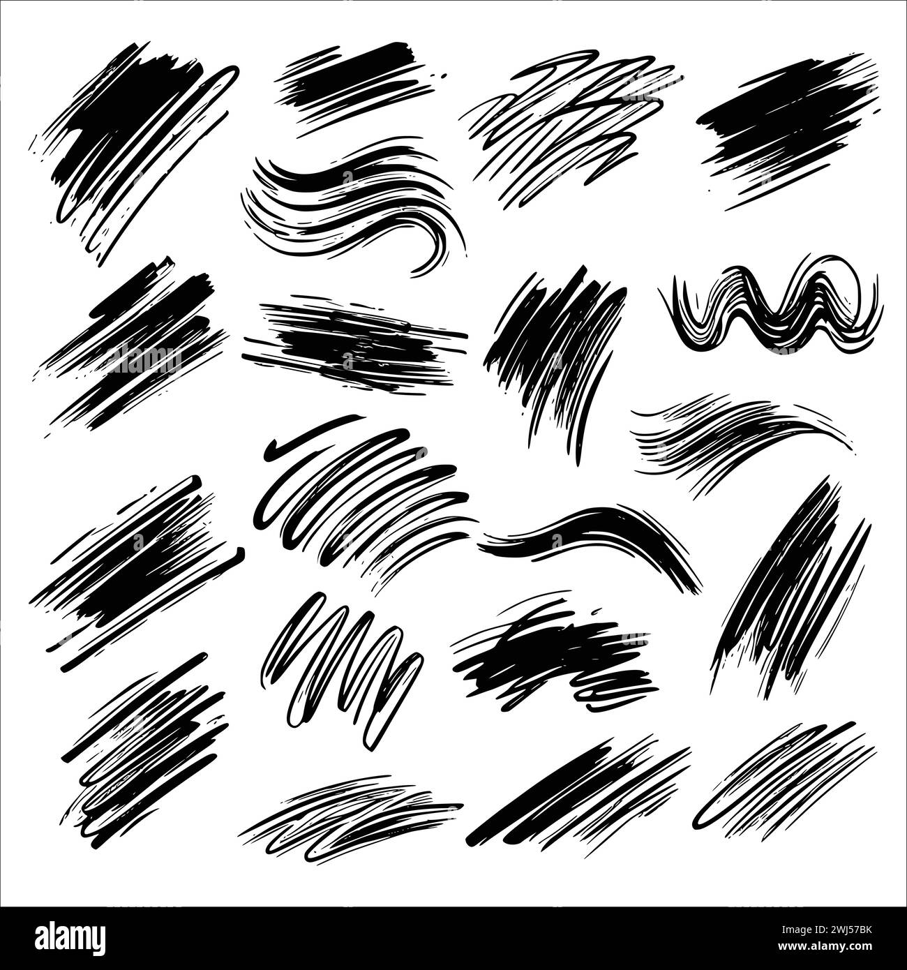 Paint brush stroke set, brush stroke abstract shapes, Vector black ...
