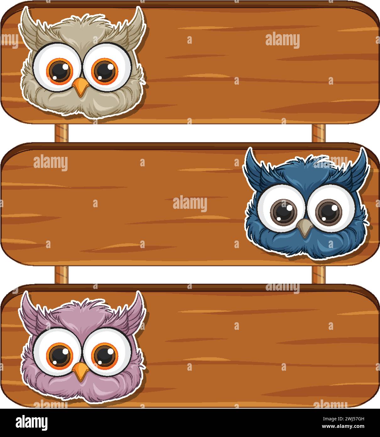 Three cartoon owls perched on blank wooden signs Stock Vector Image ...