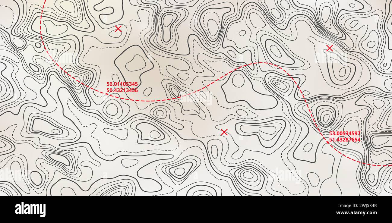 Ocean bottom topographic line map curvy wave isolines vector ...