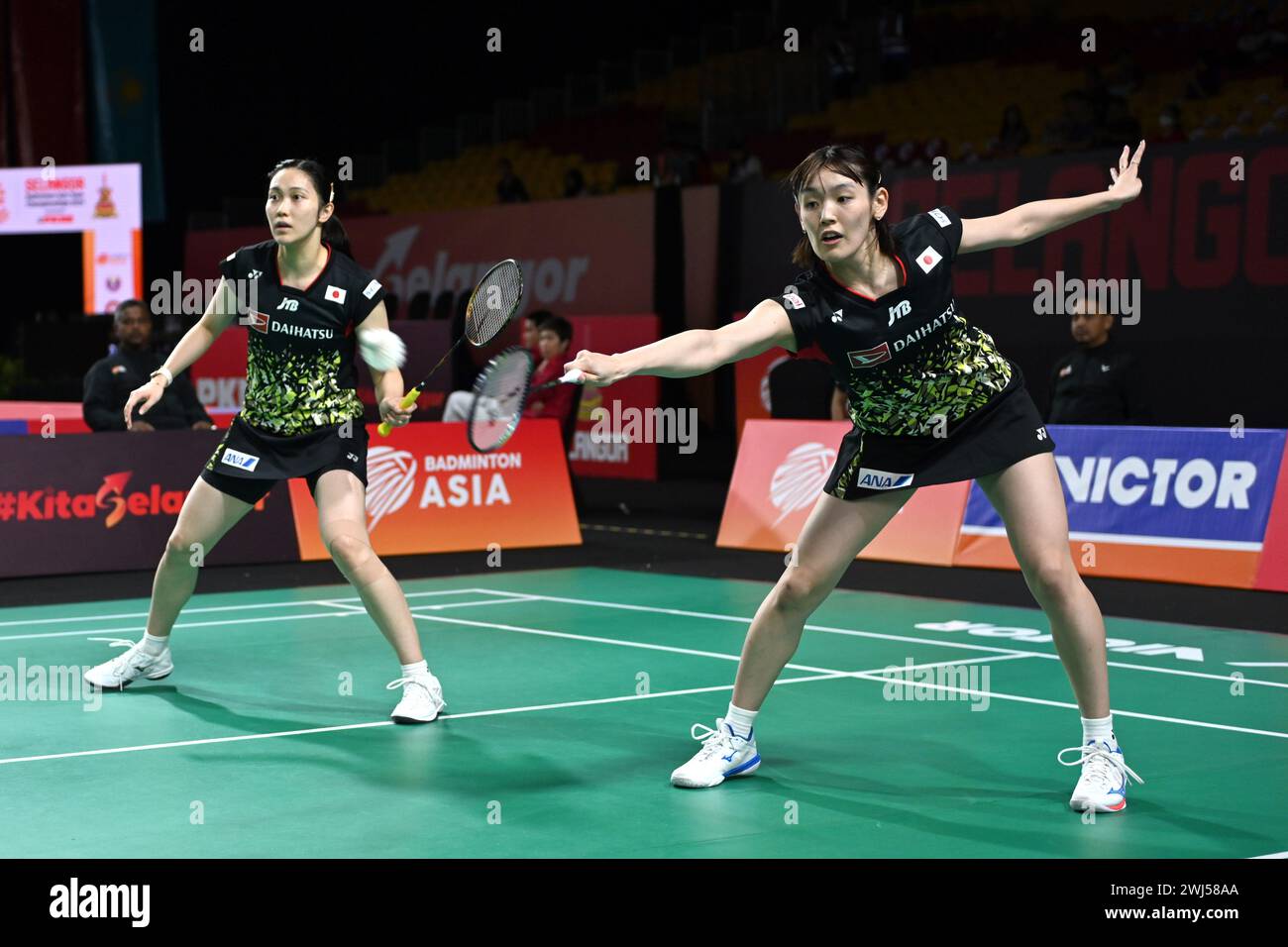 Shah Alam, Malaysia. 13th Feb, 2024. Iwanaga Rin (R)/Nakanishi Kie of ...