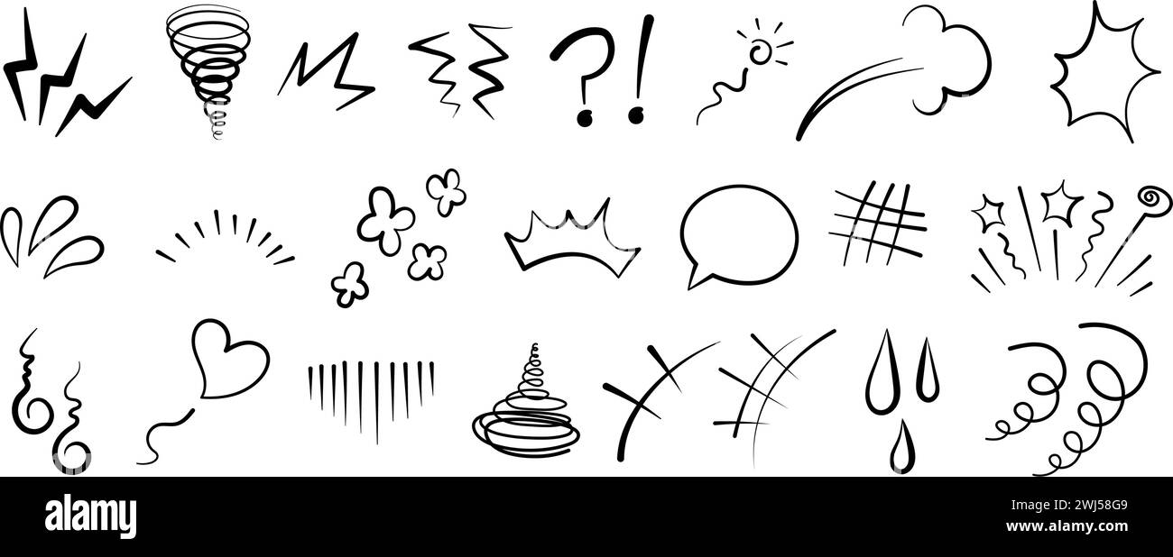 Anime manga comic emoticon element graphic effects hand drawn doodle ...