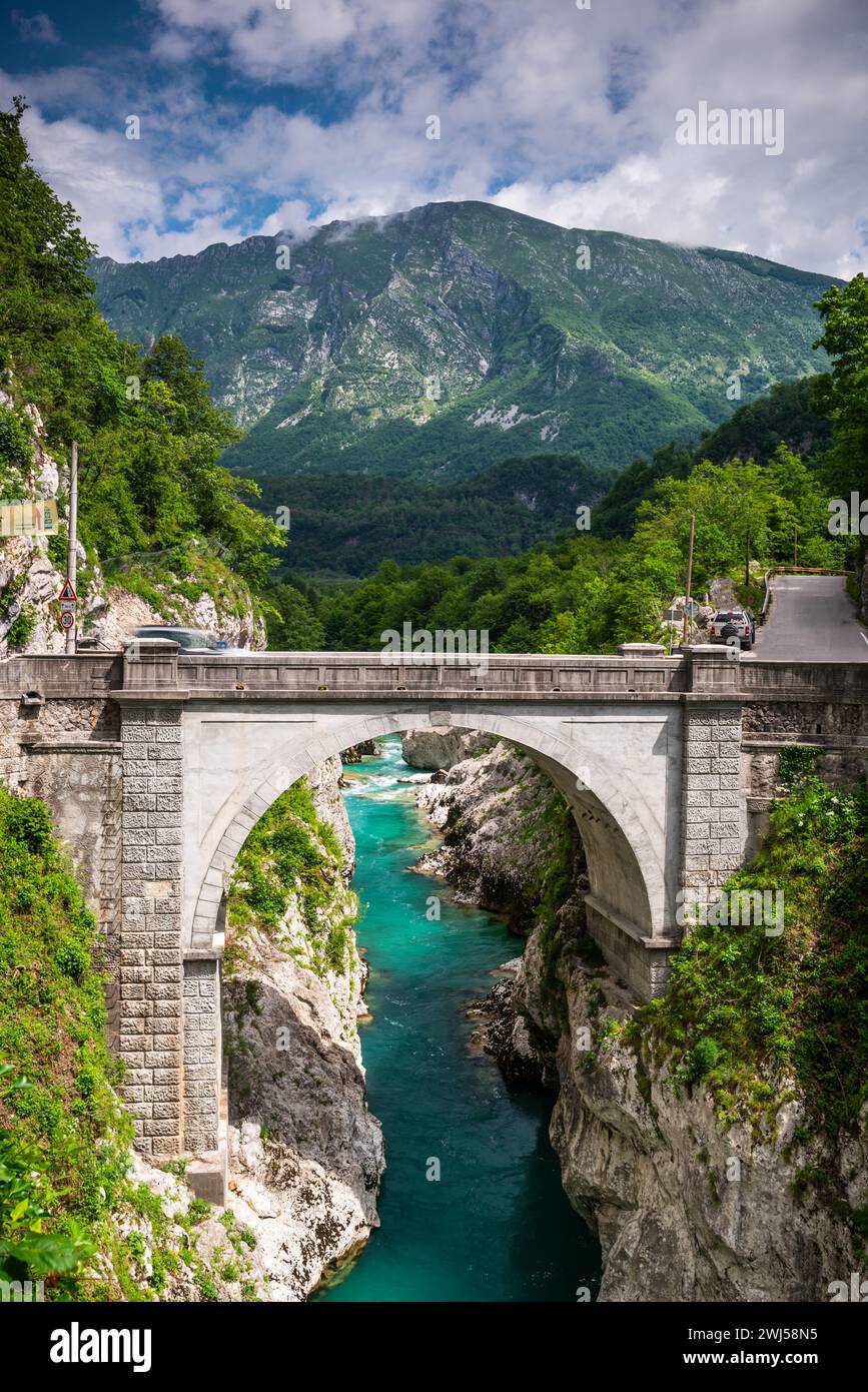 Napoleon Bridge near Kobarid over Soca river in Soca Valley, Slovenia ...