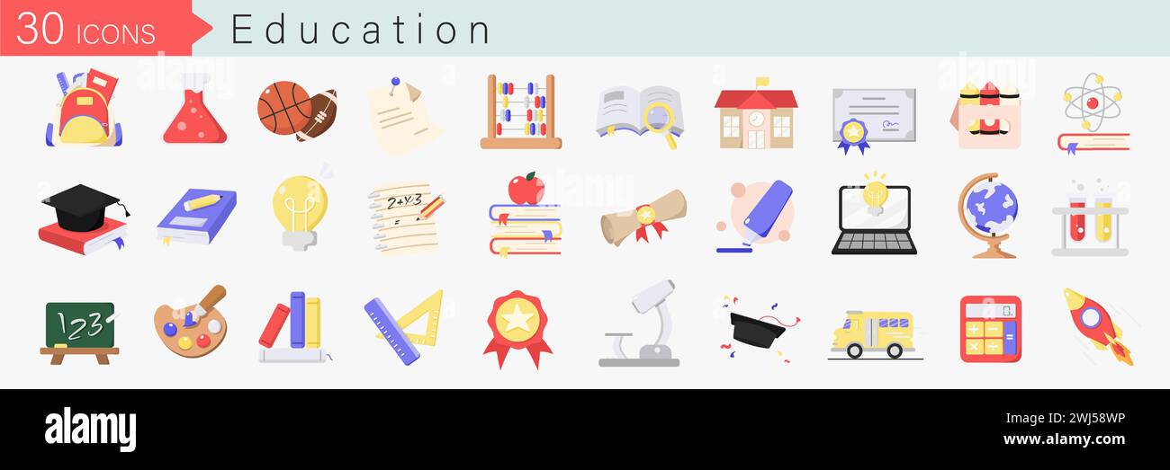 Set vector icons in flat design education, school and university with ...