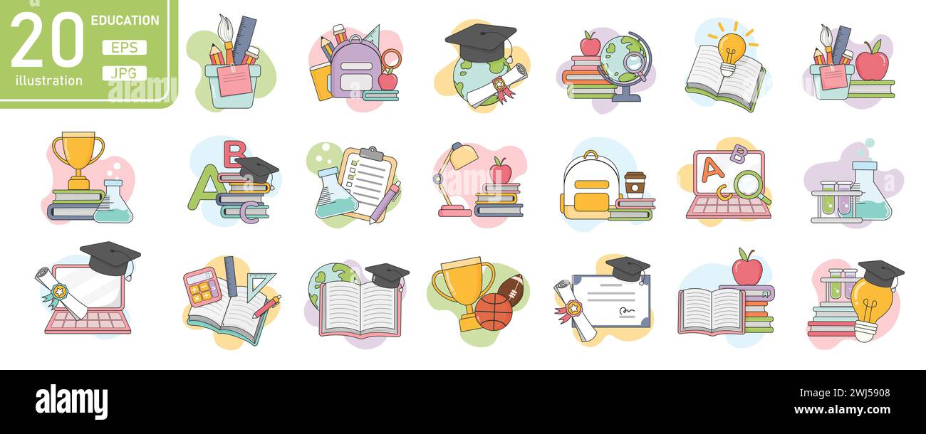 Education and Learning illustration set. back to school icons for web ...