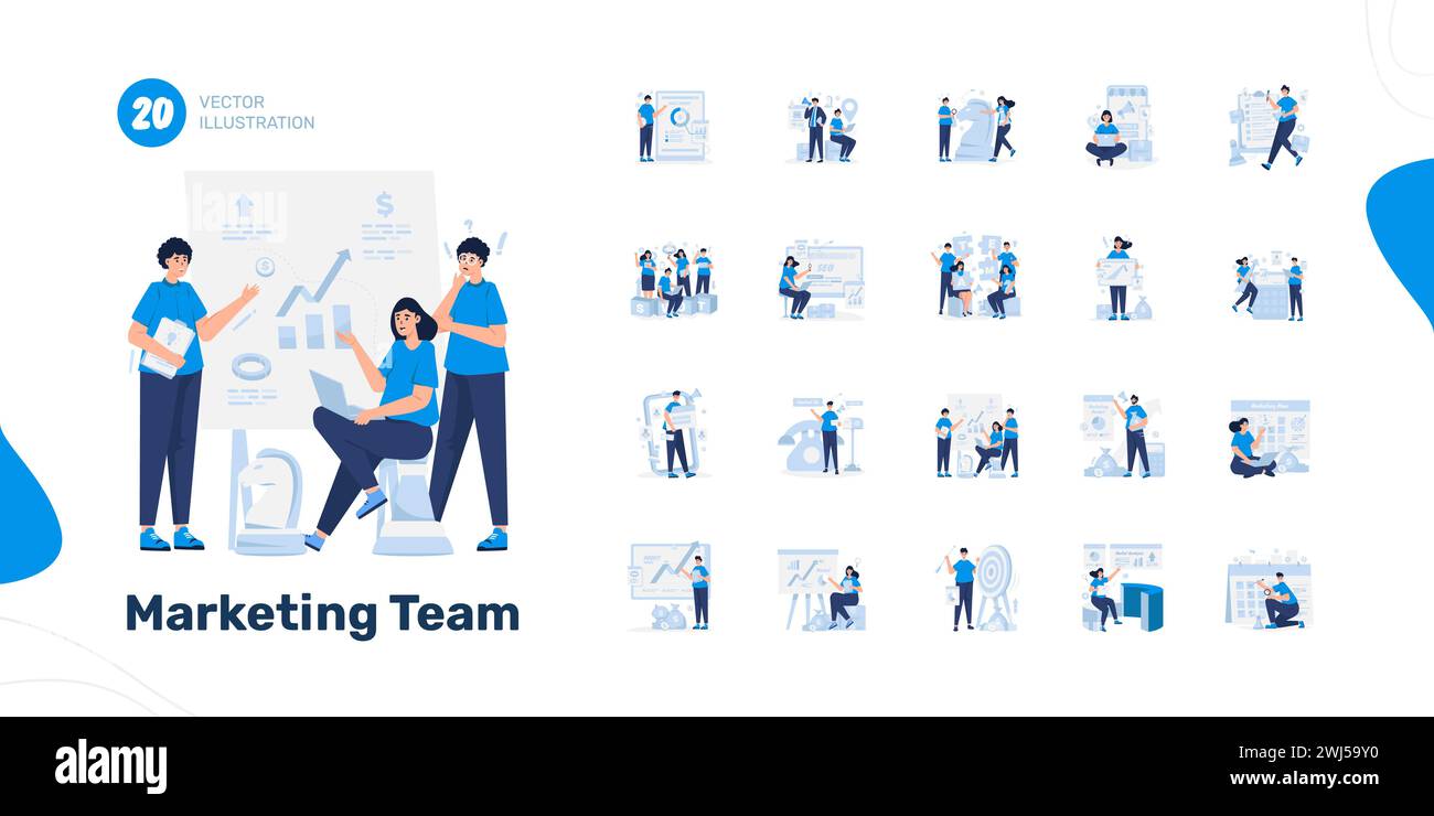 Marketing team business strategy vector illustration set Stock Vector ...