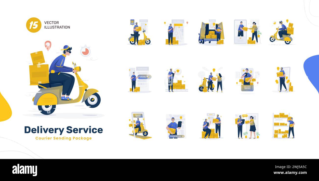 Courier shipping delivery service vector illustration set Stock Vector ...