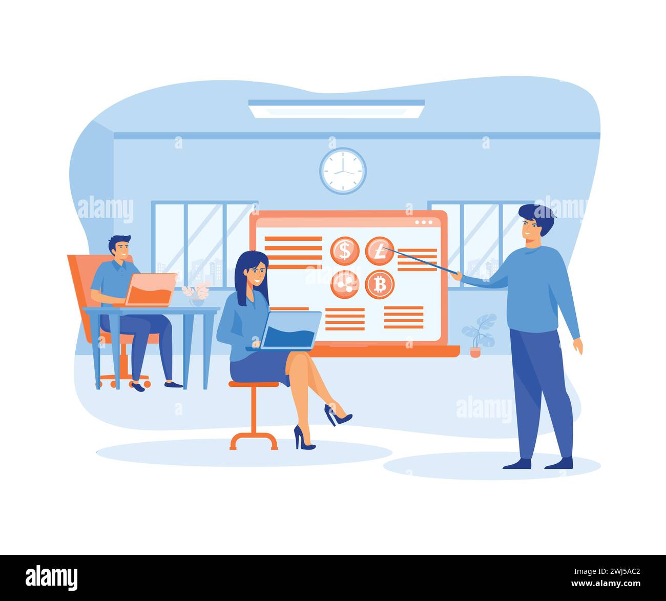 Tiny people learning at trading school or academy flat. flat vector modern illustration Stock ...