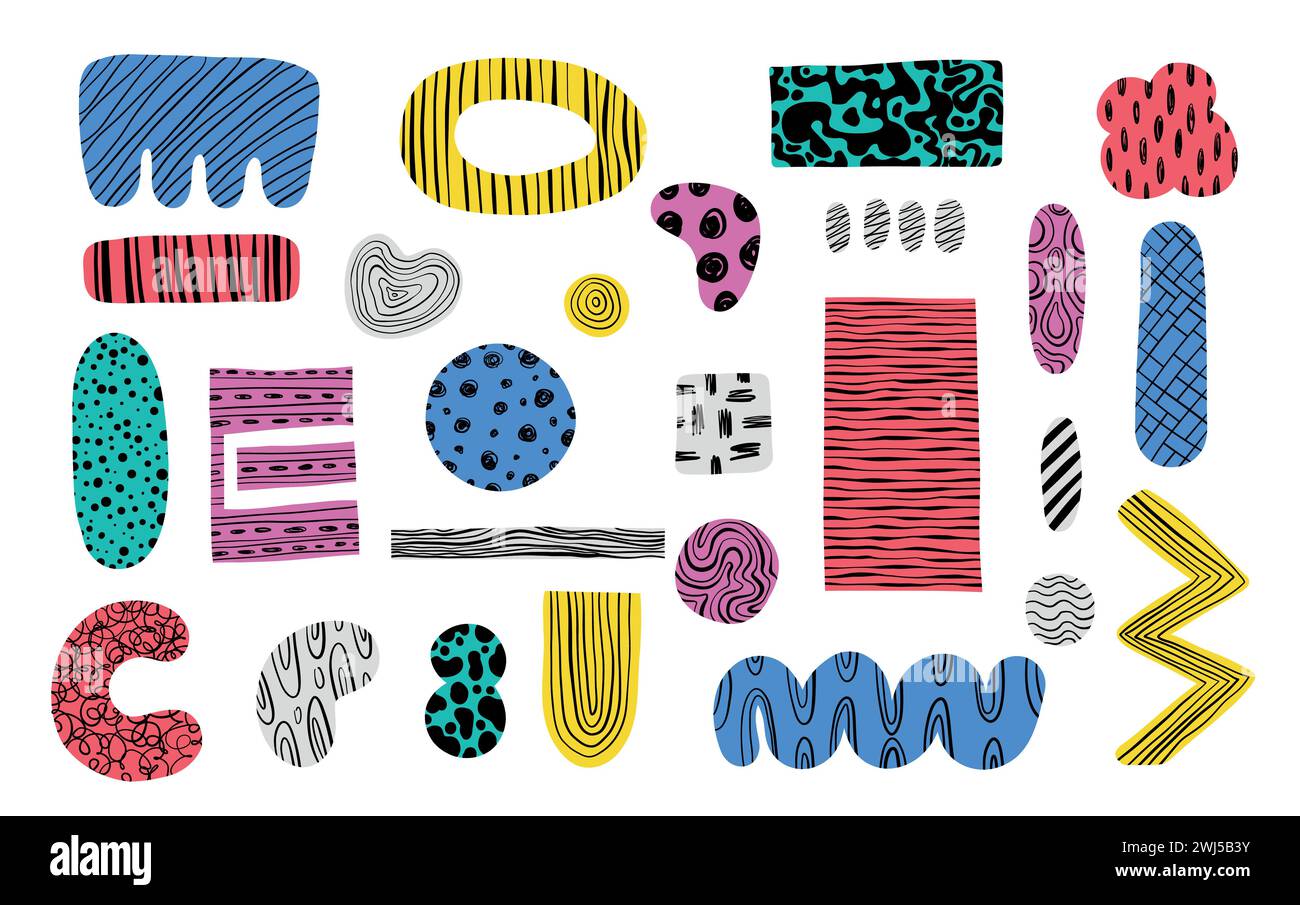 Abstract hand draw shapes. Doodle childish doodle art elements, simple ...