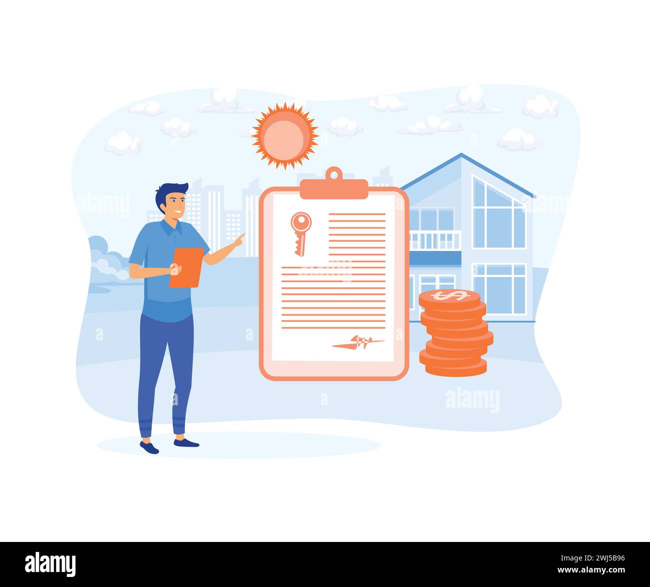 Receive bank approval, sign contacts and legal documents. flat vector ...