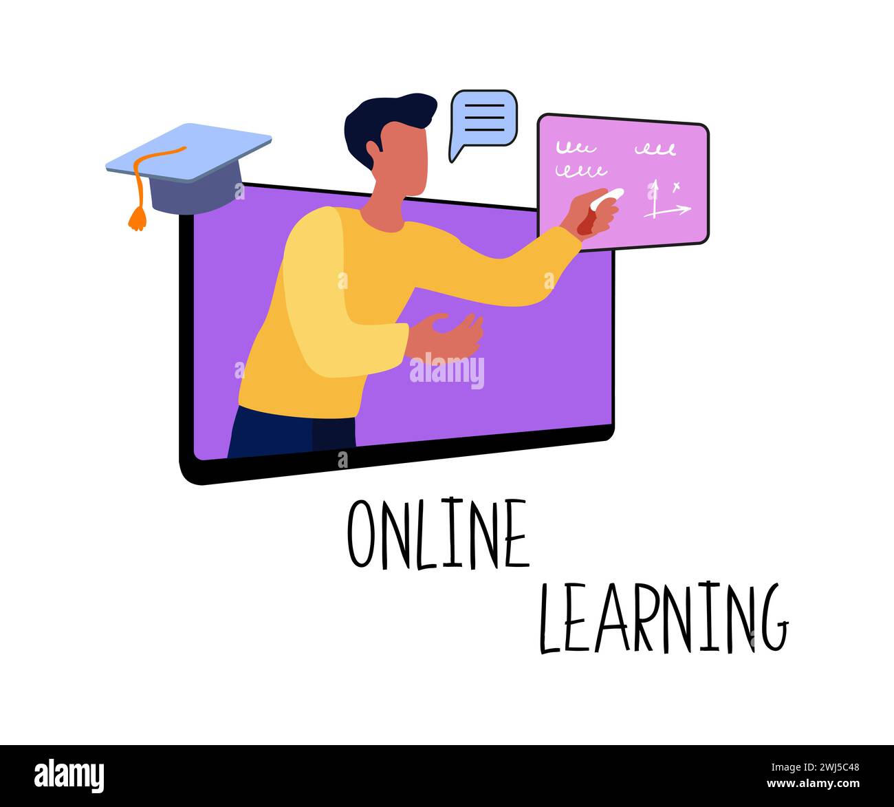 Online learning. Male teacher teaches online. Professor at remote work ...