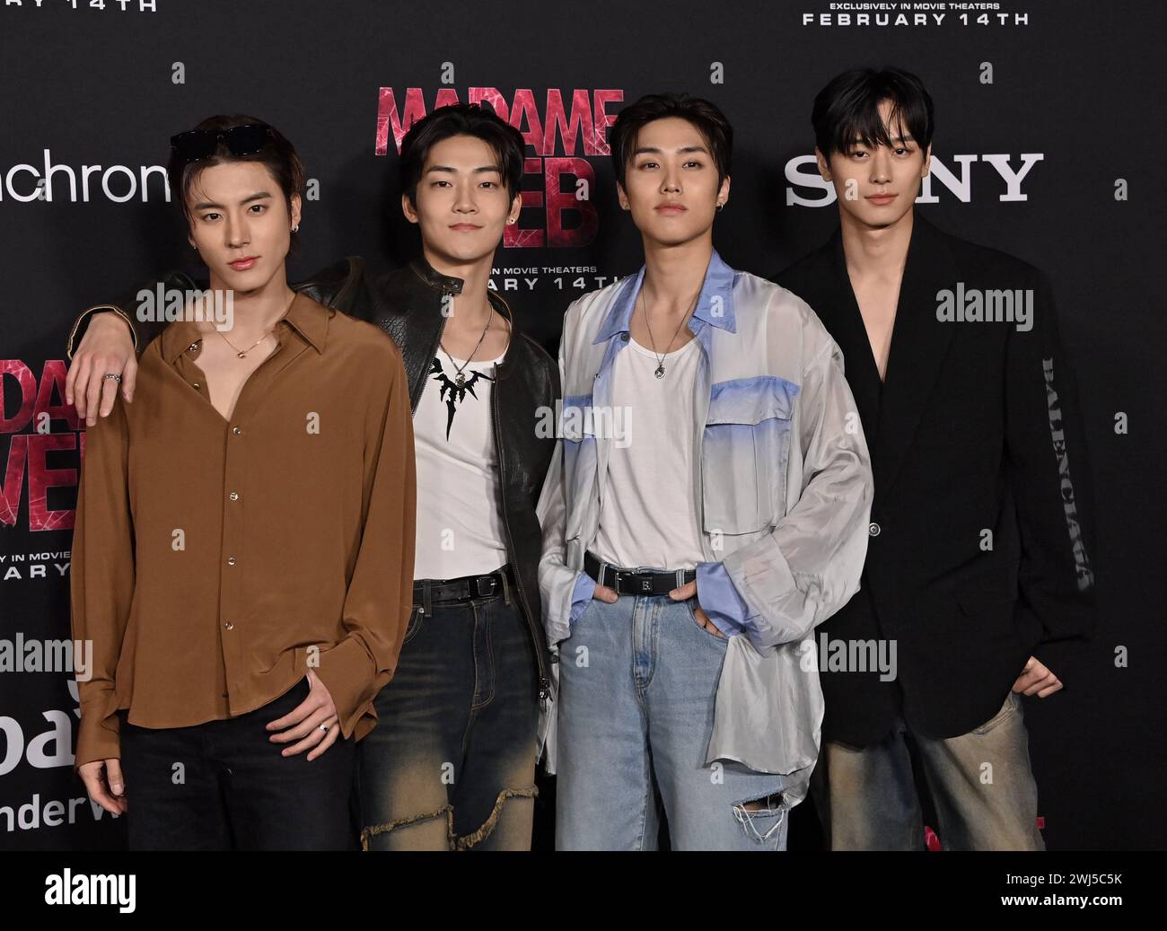 Westwood, USA. 12th Feb, 2024. The Boyz, Eric Sohn Youngjae, Kevin Moon, Jacob and Lee Juyeon ...