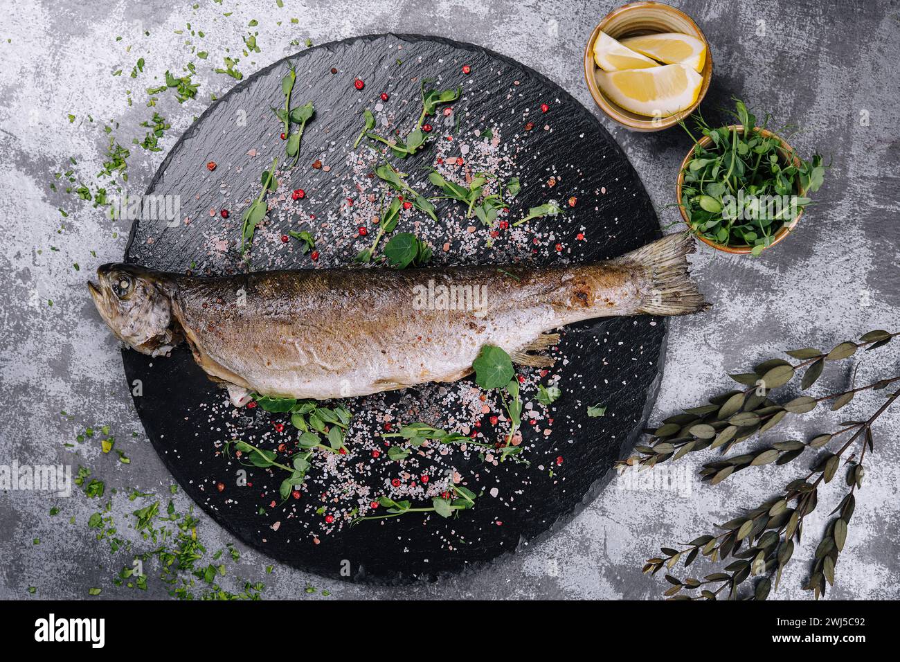 Top view fish dish hi-res stock photography and images - Alamy