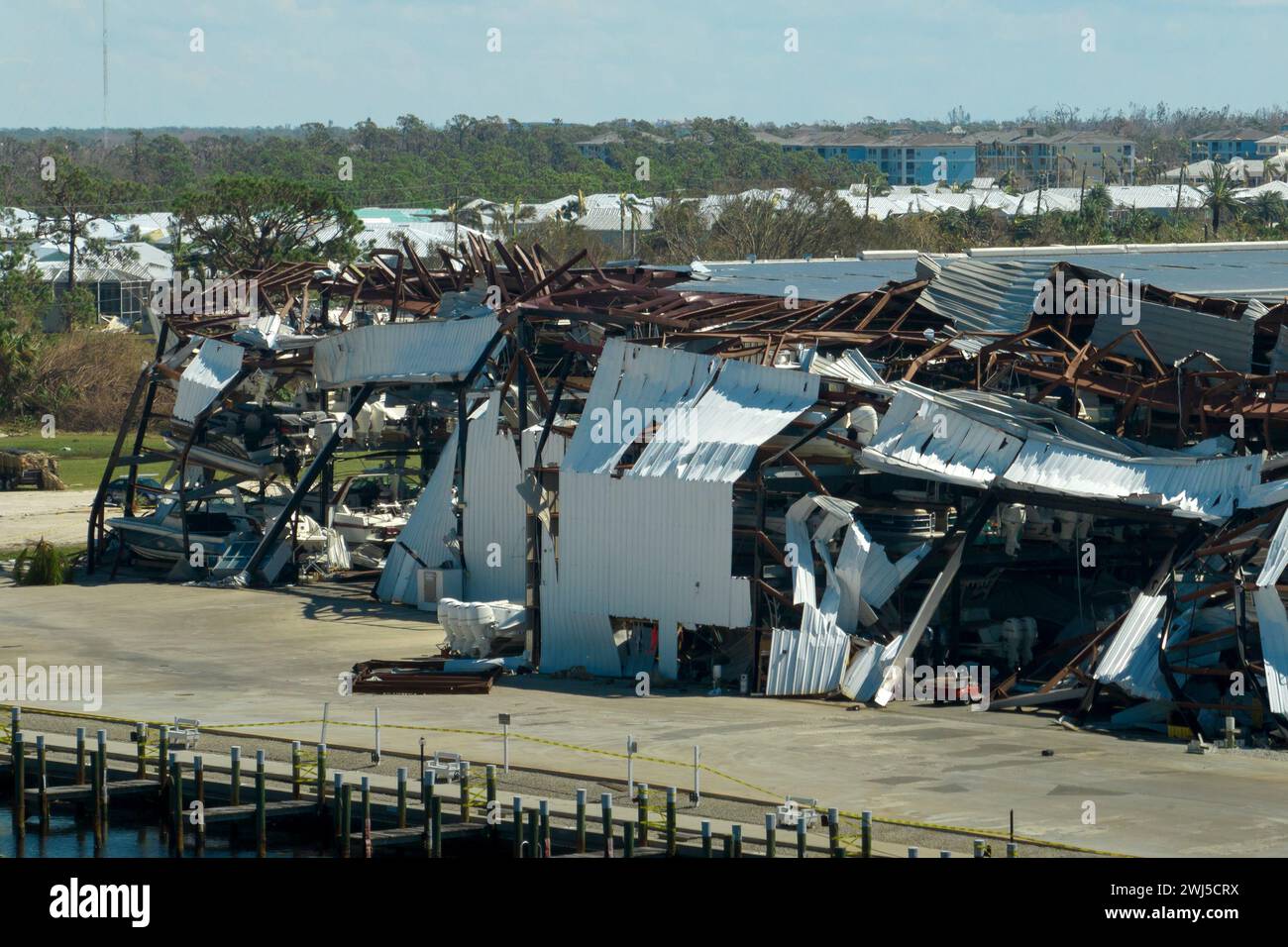 Boat station destroyed by hurricane wind in Florida coastal area ...