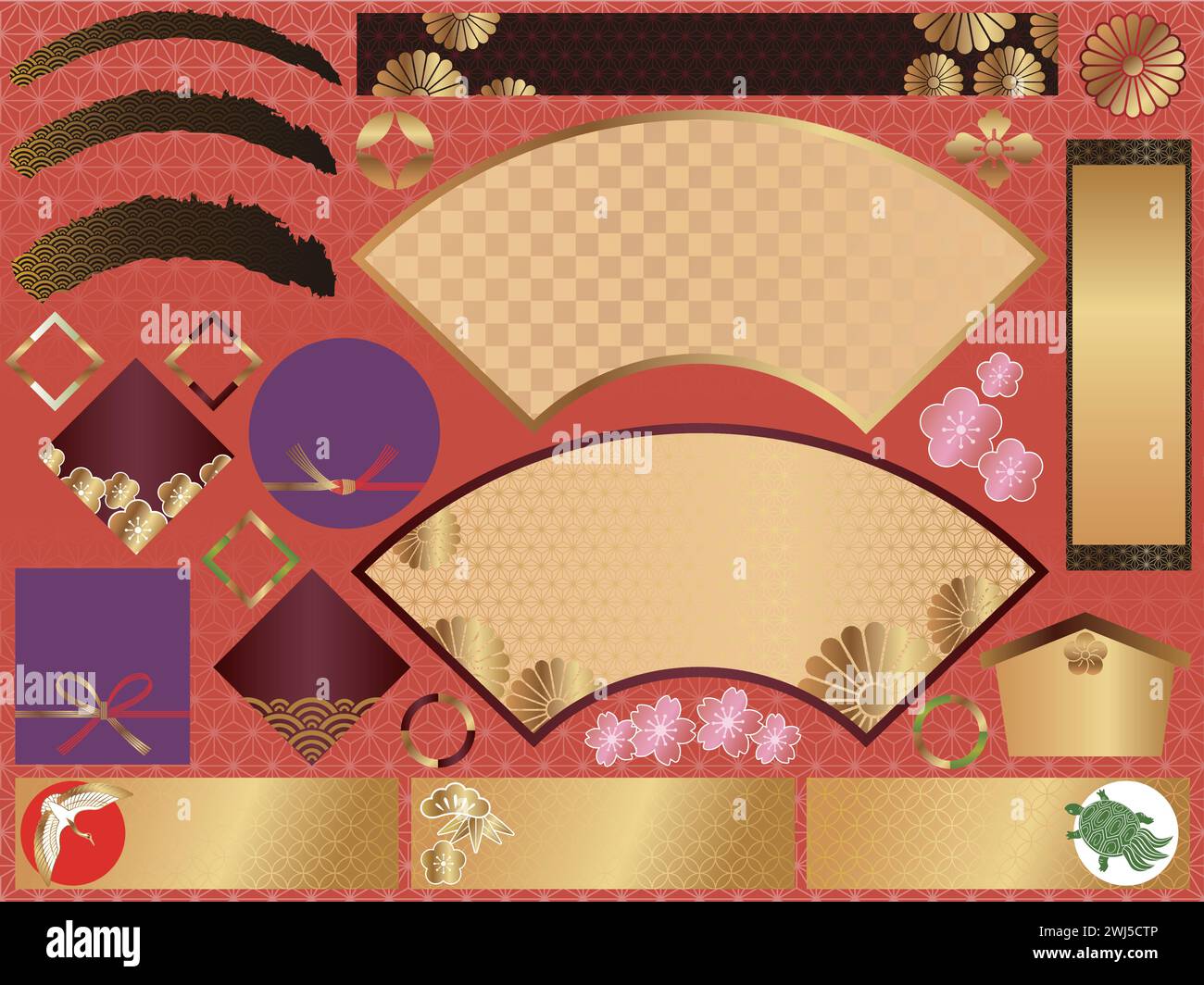 Japanese Style Vector Frame And Background Set With Text Space ...