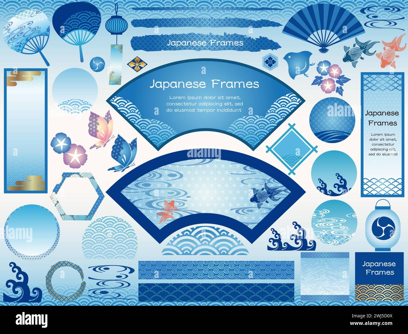 Japanese Style Vector Frame And Background Set With Text Space ...