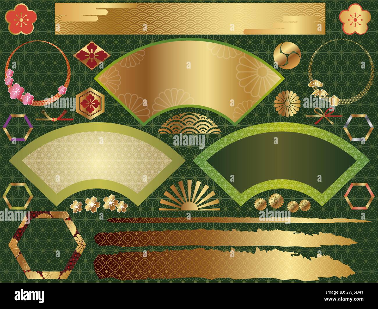 Japanese Style Vector Frame And Background Set With Text Space ...