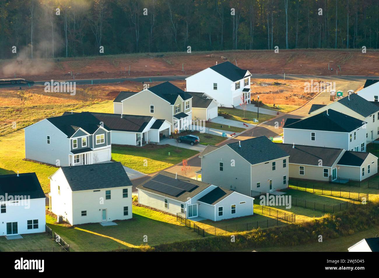 View from above of densely built residential houses under construction ...