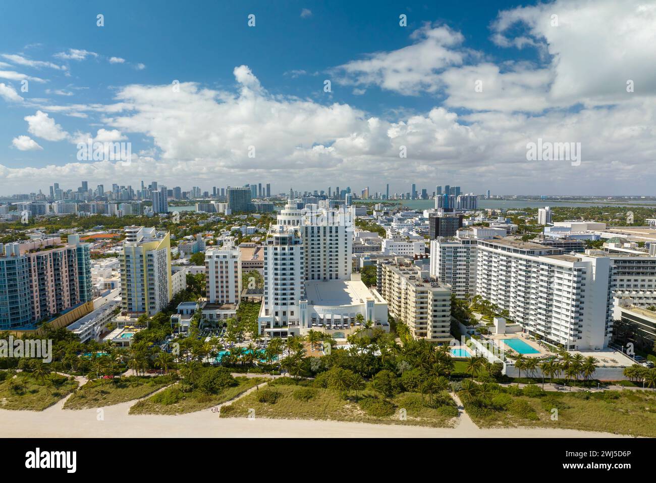 Aerial view of South Beach architecture. Miami Beach city with high ...