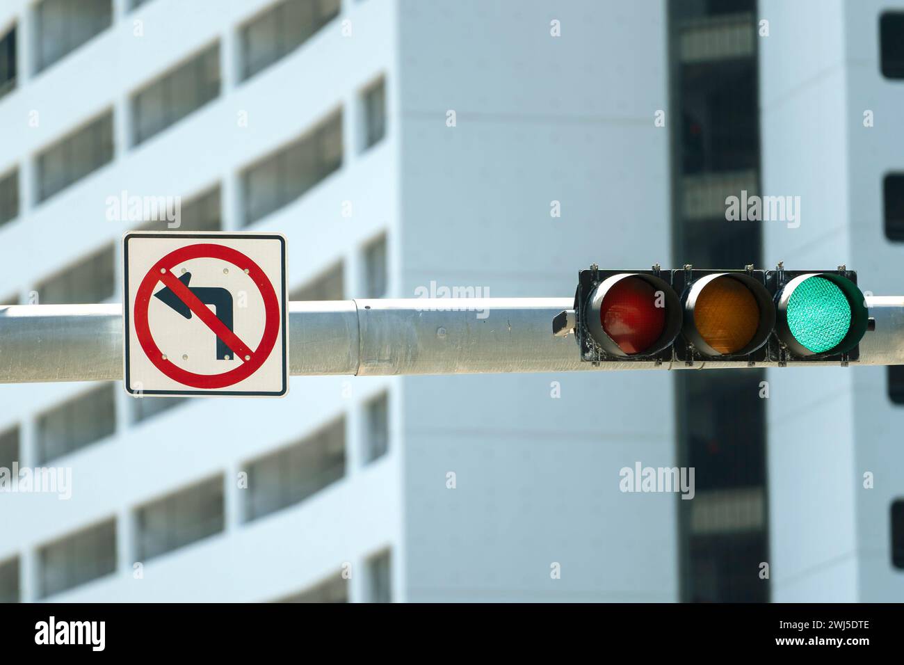 Overhead traffic lights high above street in Miami, Florida Stock Photo ...