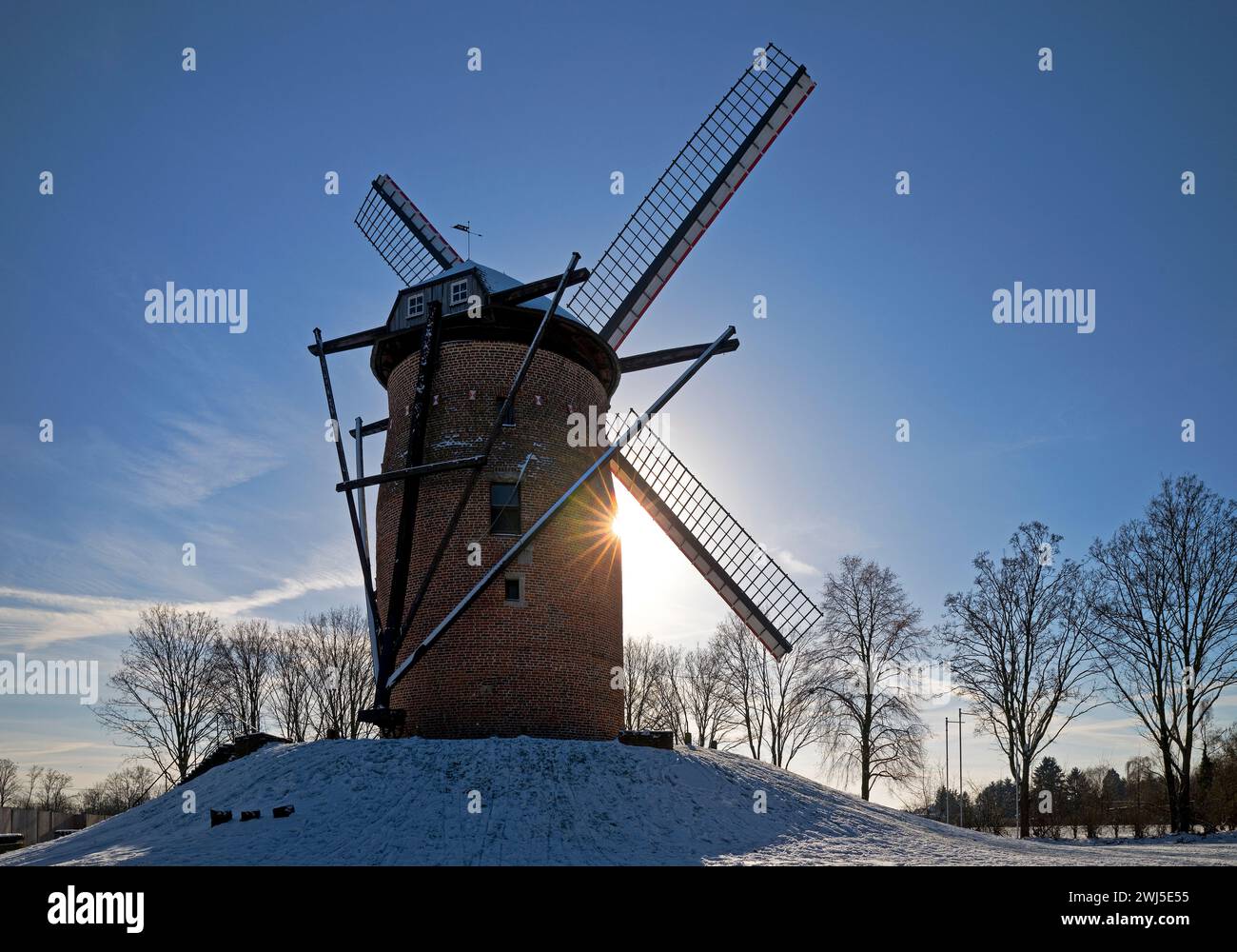Geis mill in winter, Krefeld, Lower Rhine, North Rhine-Westphalia ...