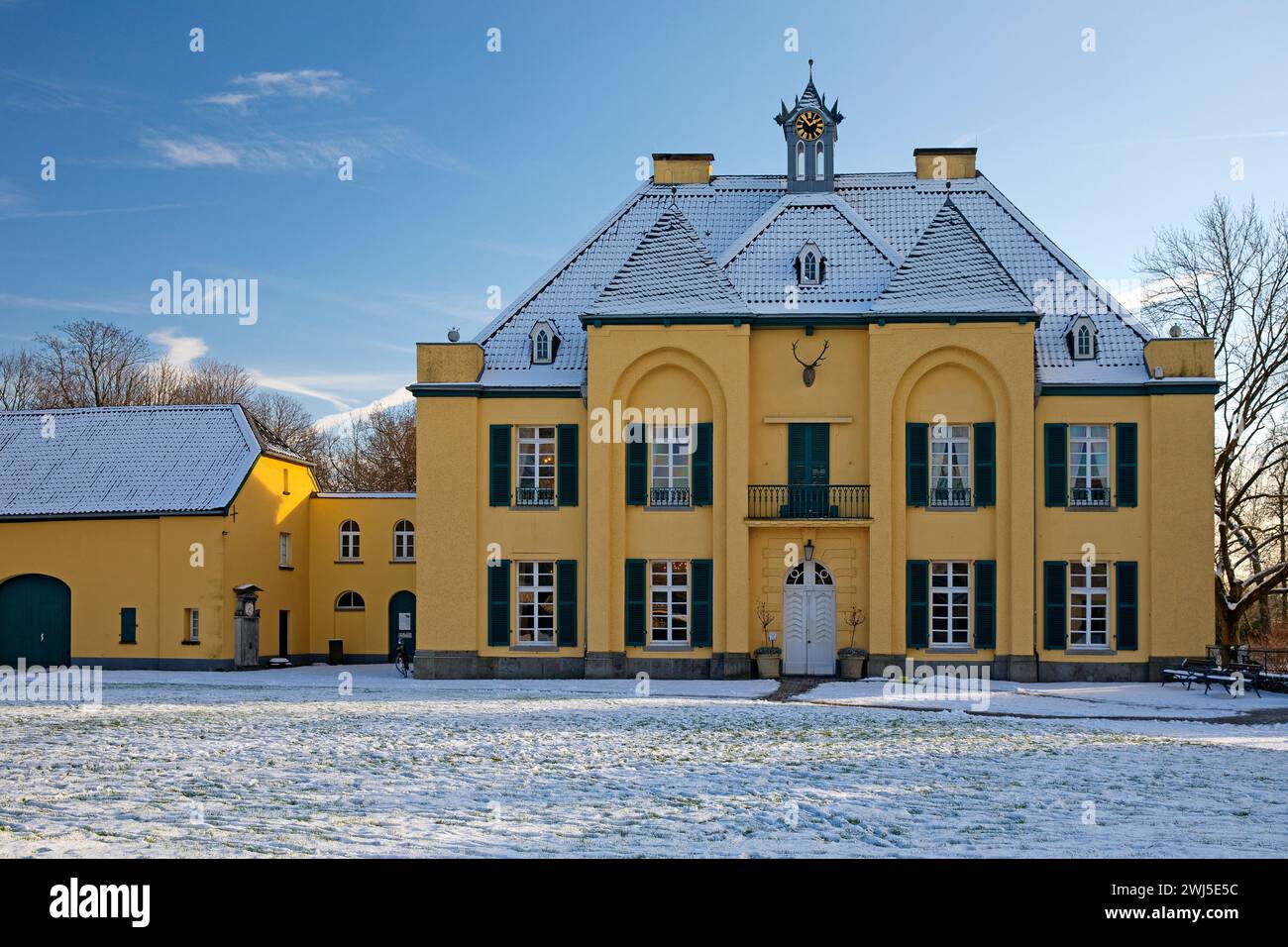 The hunting lodge at Linn Castle in winter, Krefeld, North Rhine ...