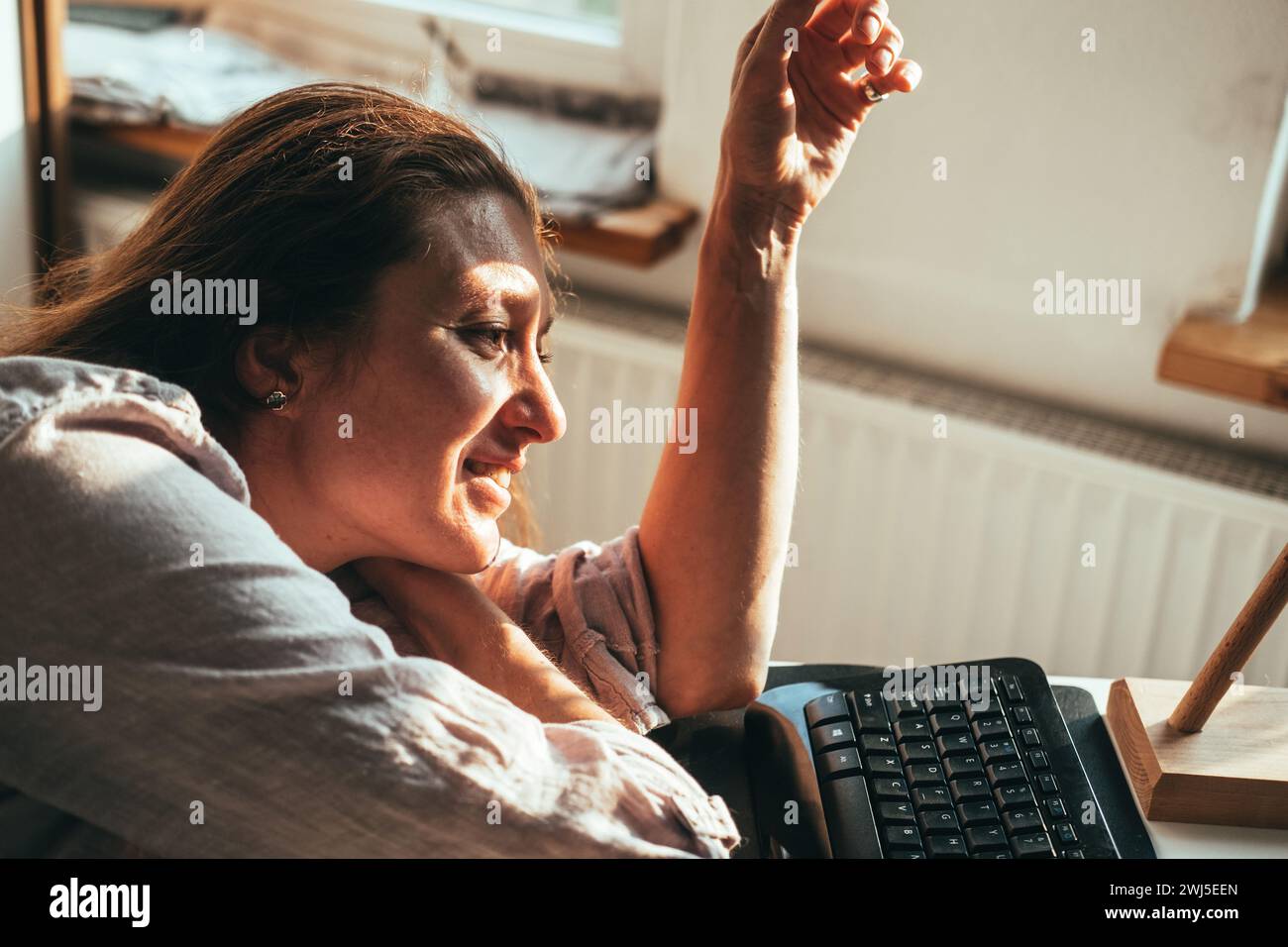 Focused Woman Working from Home Stock Photo - Alamy