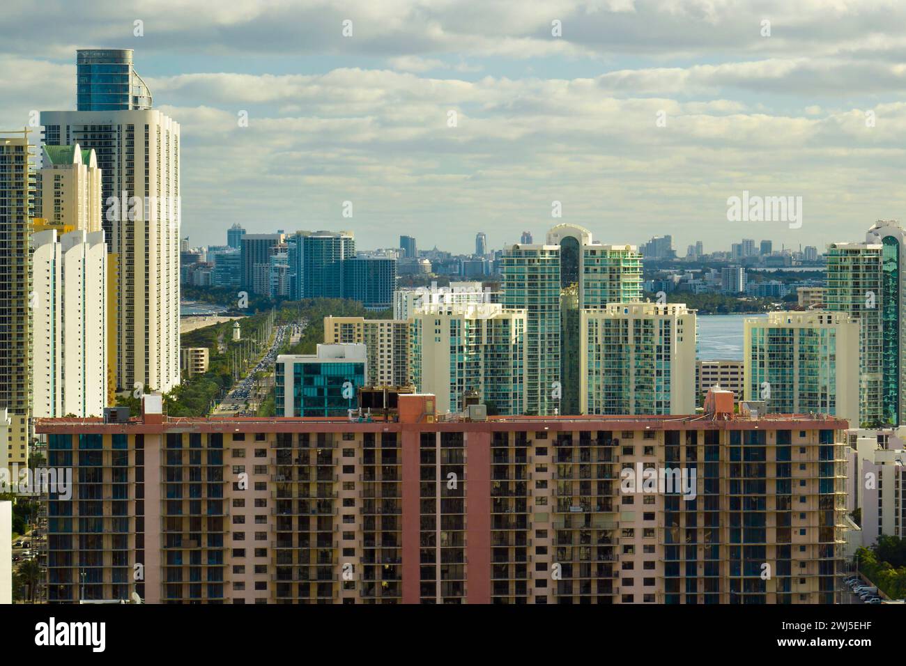View from above of luxurious highrise hotels and condos on Atlantic ...