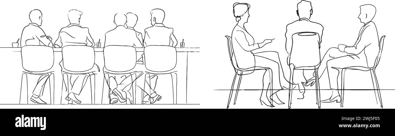 continuous line drawing of office workers at business meeting Stock ...