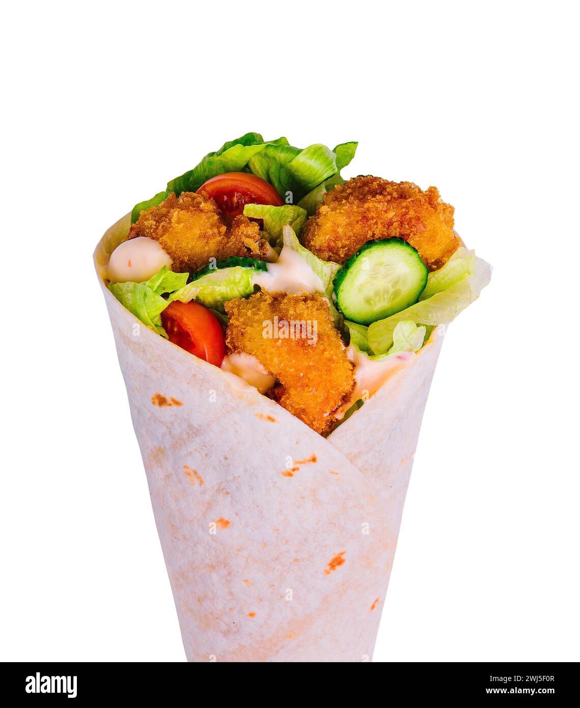 Fried chicken wrap in pita bread with fresh vegetables Stock Photo - Alamy