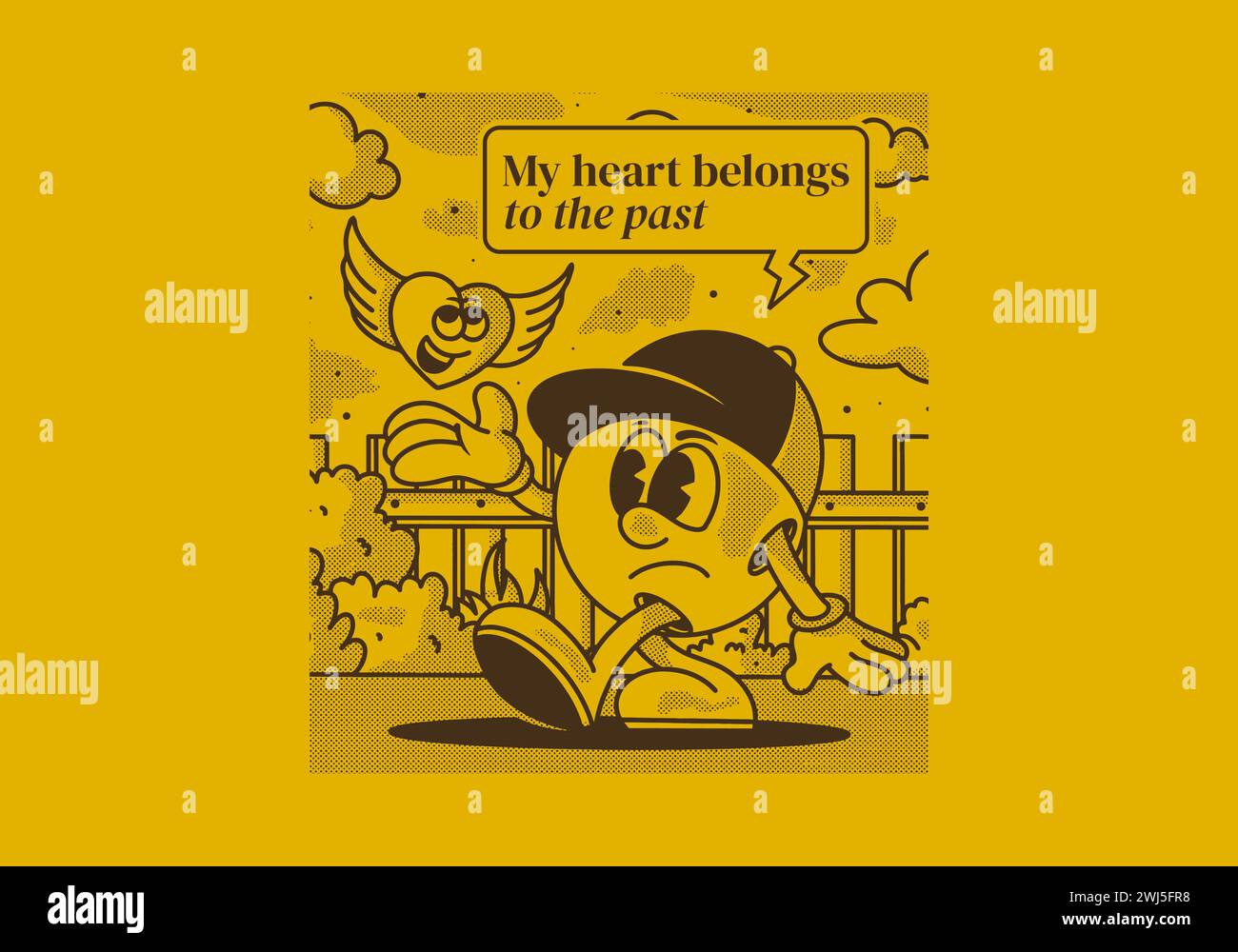 My heart belong to the past. Mascot character illustration of a ball ...
