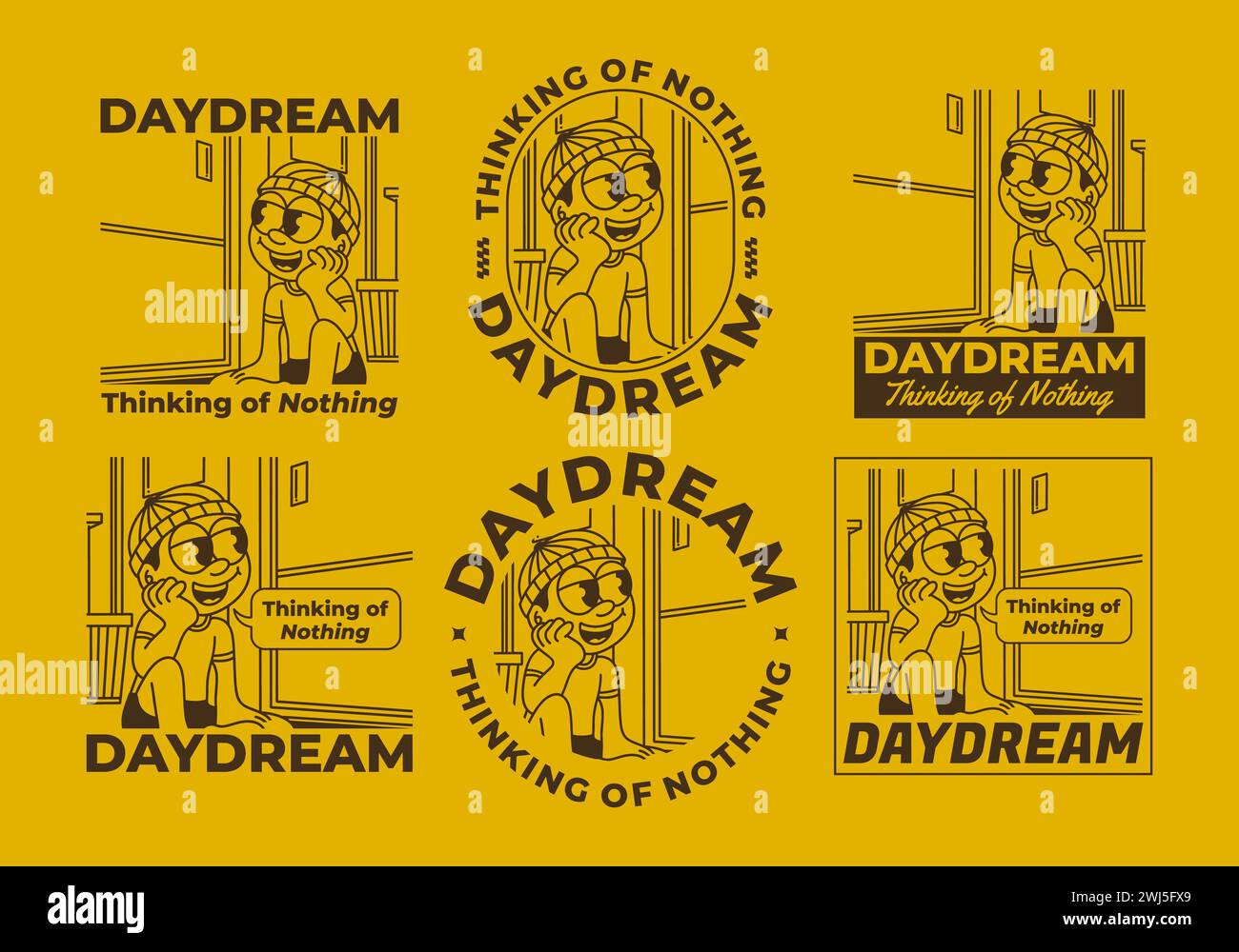 Daydream, thinking of nothing. illustration of a boy wearing a beanie ...