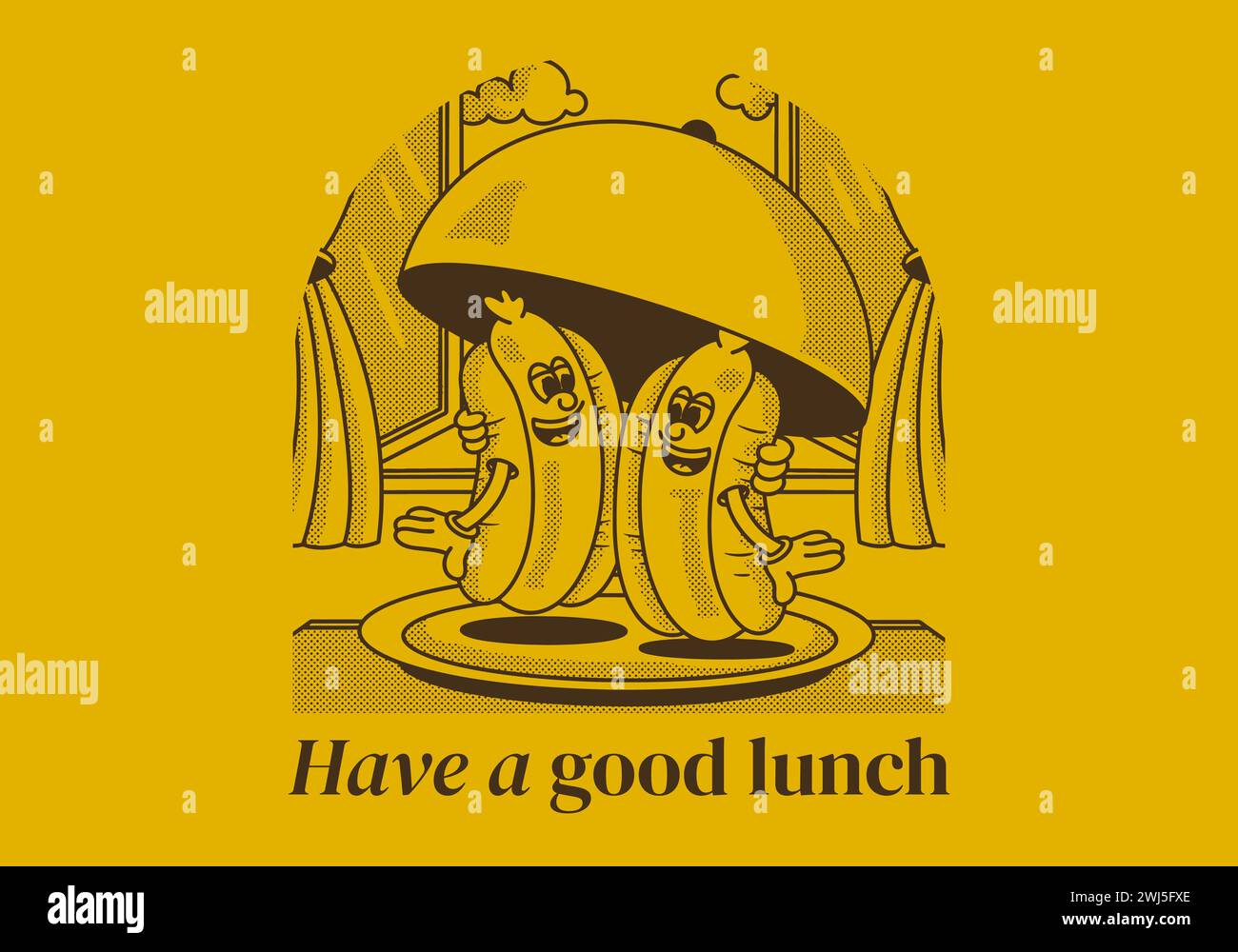 Have a good lunch. Mascot character illustration of two hot dog on the ...