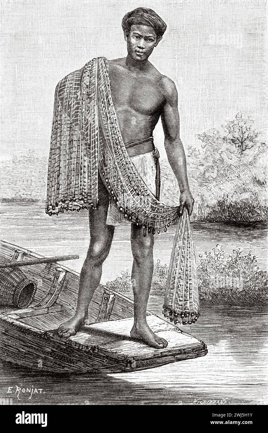 Annamese fishermen. Tonkin, French Indochina. Vietnam, Asia. Thirty ...