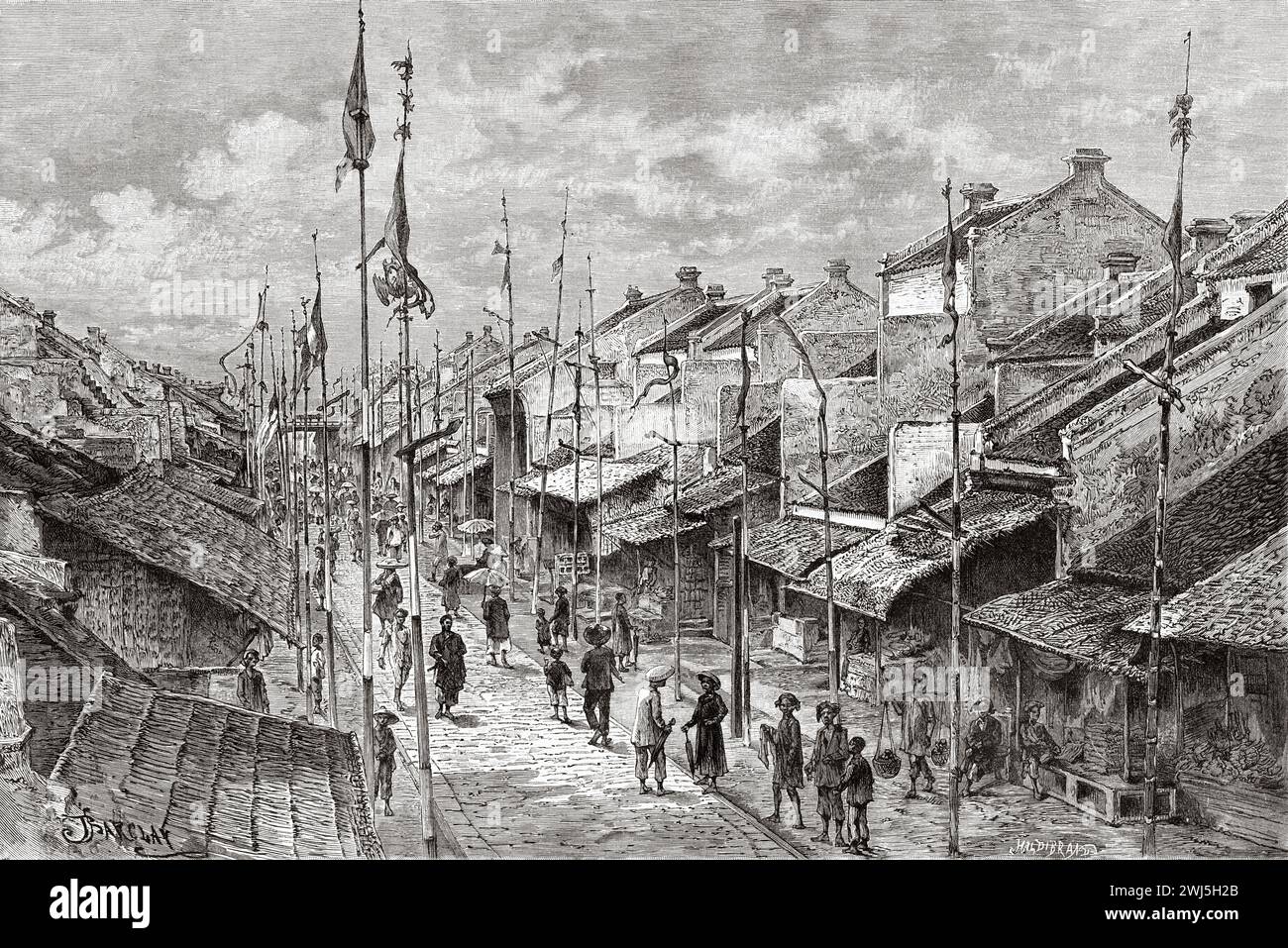 A street in Nam Dinh on July 14, 1890. Tonkin, French Indochina ...