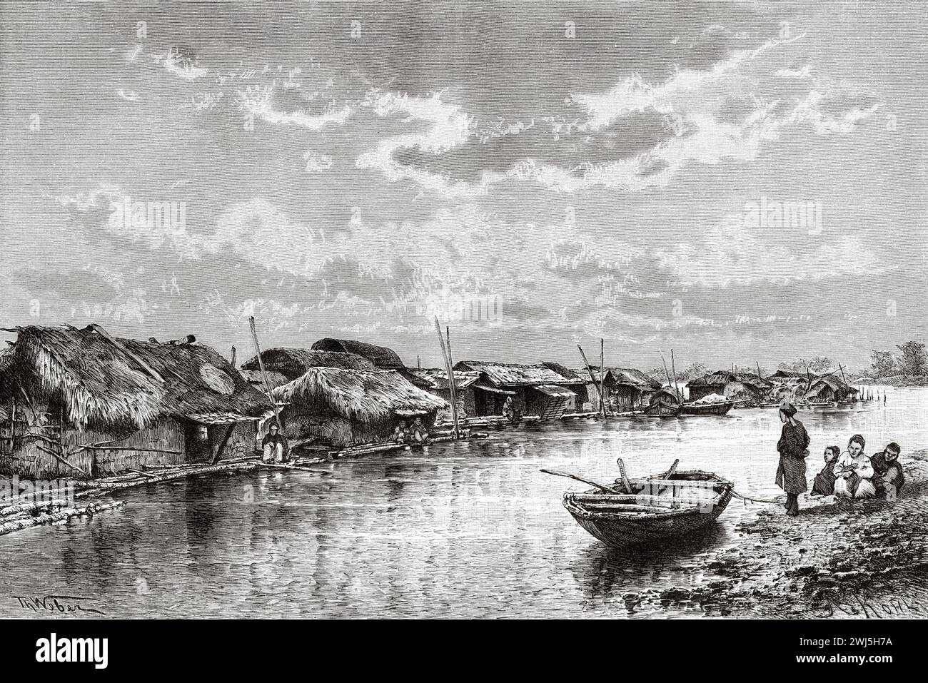 Floating Village in the Clear River. Tonkin, French Indochina. Vietnam ...