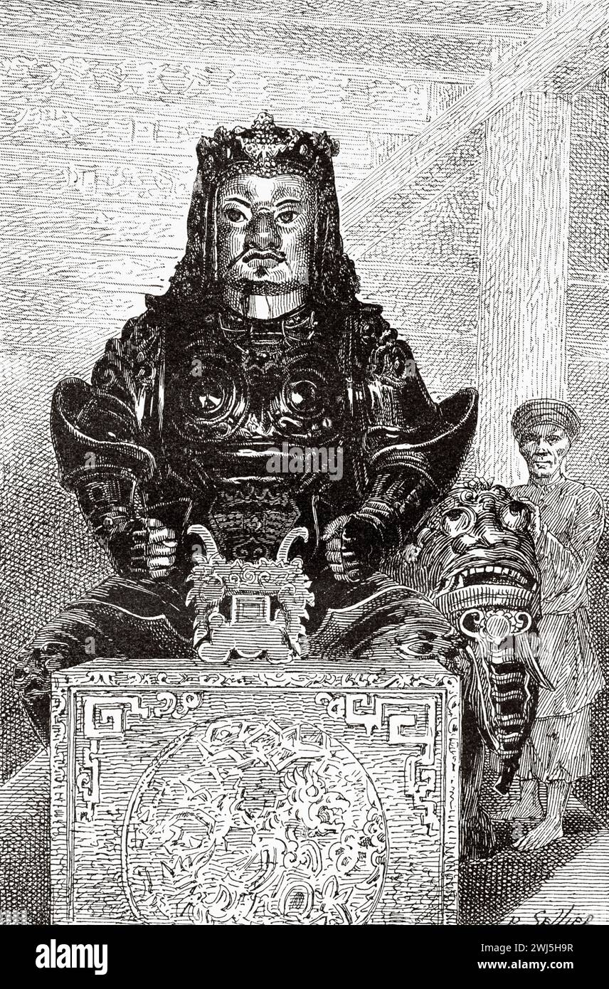 Statue of the guardian genius of the temple in Phu Doan. Tonkin, French ...