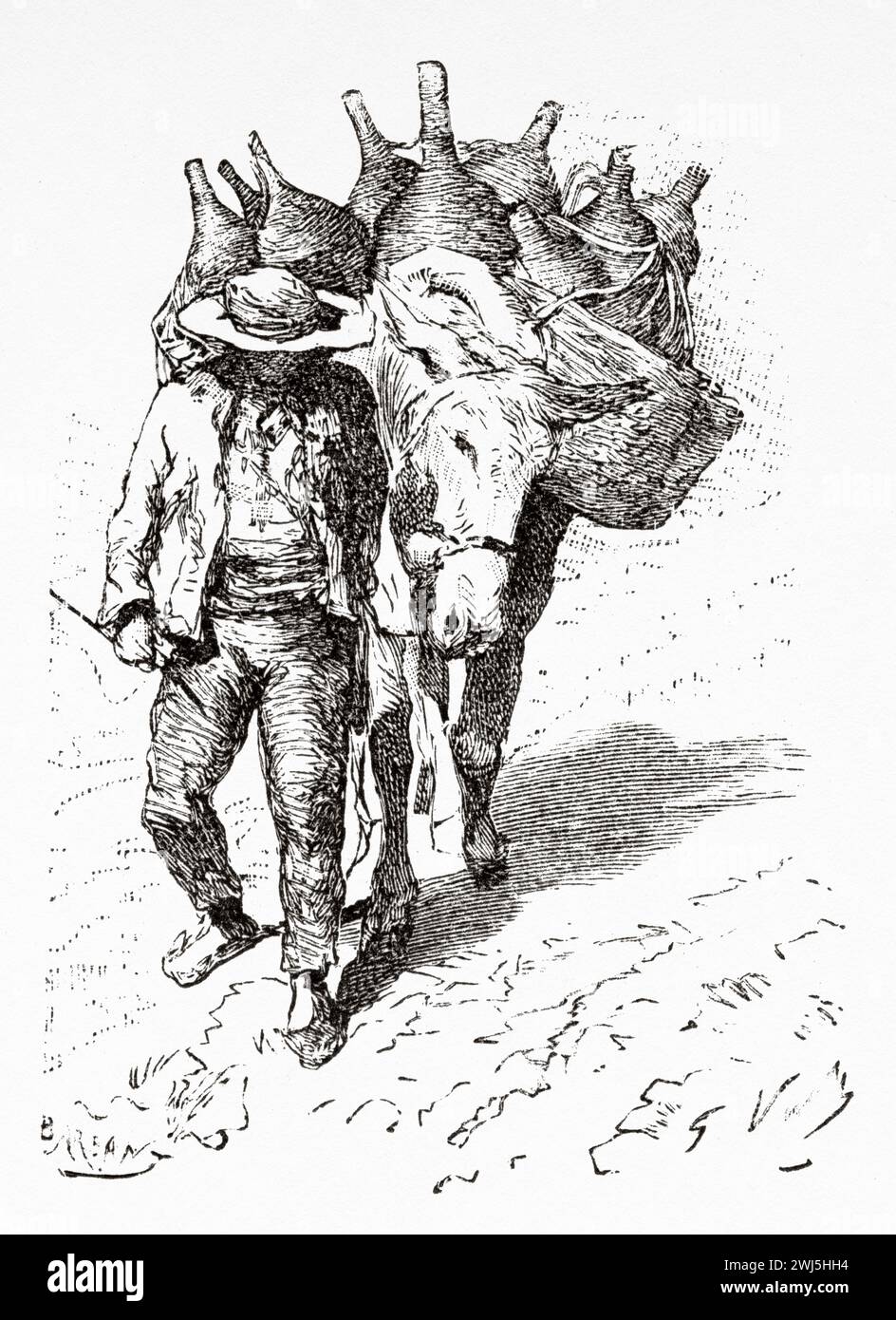 Ancient water carrier with a mule, Mahón, Minorca. Balearic island ...